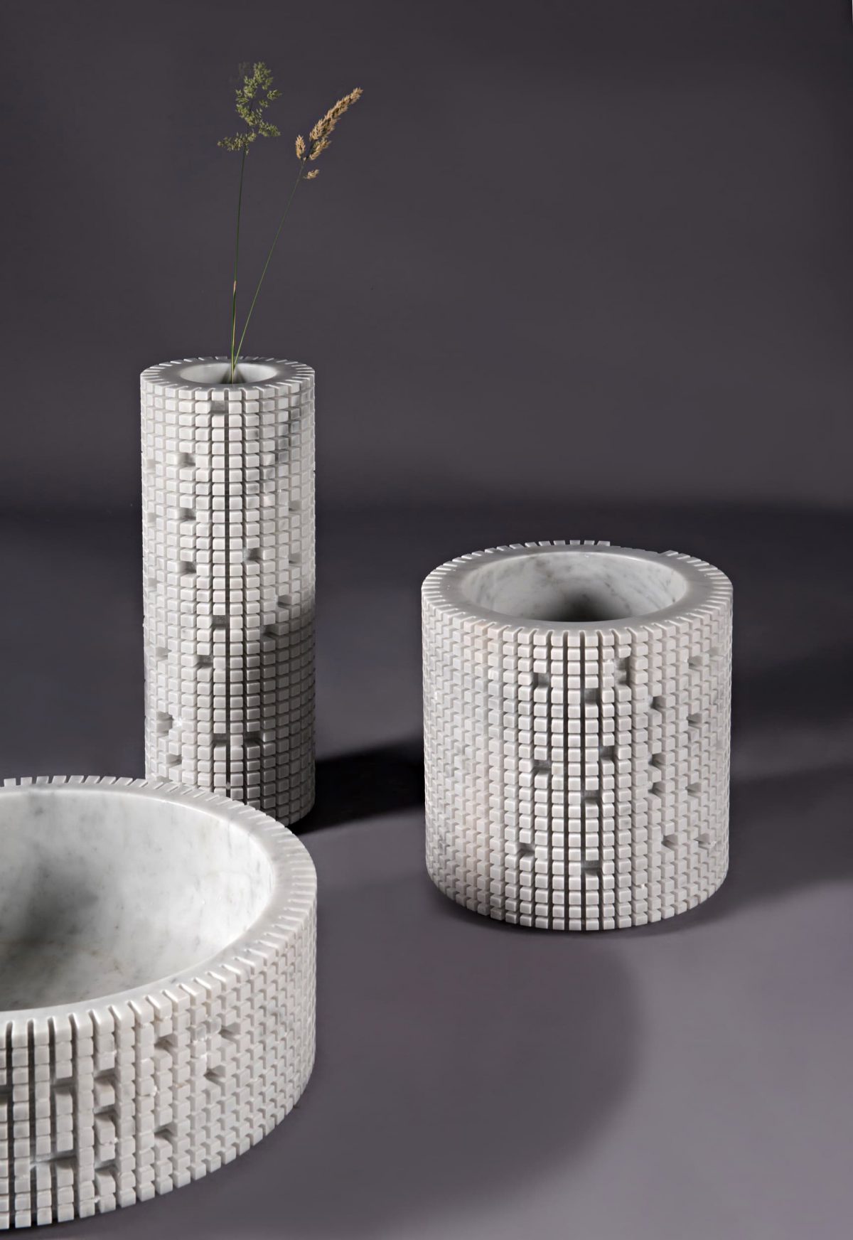 Pixel Bianco Carrara Vases
